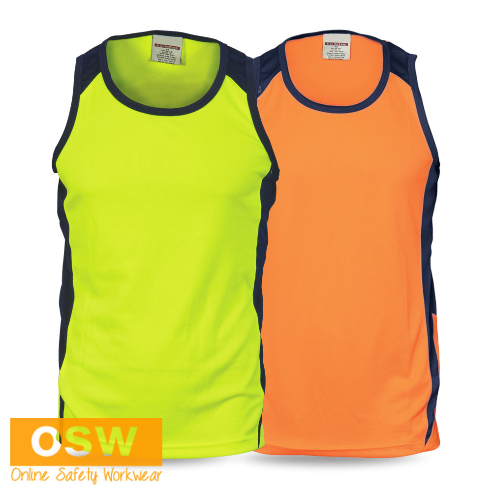 3 X HI VIS COOL DRY BREATHABLE MICROMESH ACTION BUILDER TRADIE SINGLETS ...